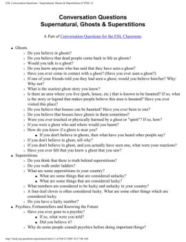 ESL Conversation Questions - Supernatural, Ghosts ... - Guset User Flip ...