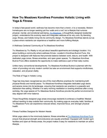 How Tru Meadows Kondhwa Promotes Holistic Living with Yoga & Fitness