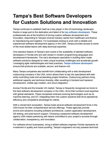 Tampa’s Best Software Developers for Custom Solutions and Innovation