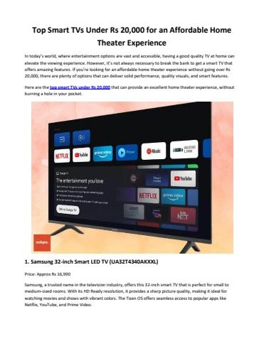Top Smart TVs Under Rs 20,000 for an Affordable Home Theater Experience
