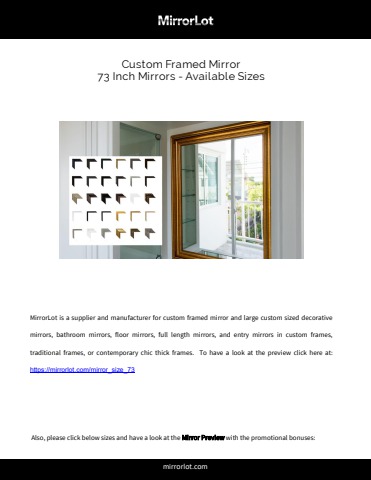 Custom Framed Mirror 73 Inch Mirrors Available Sizes