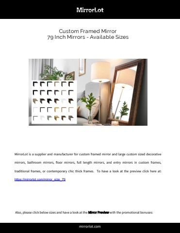 Custom Framed Mirror 79 Inch Mirrors Available Sizes