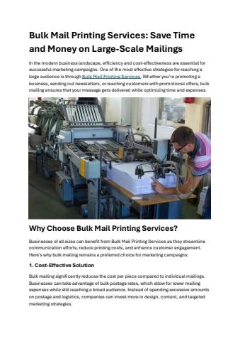 Bulk Mail Printing Services: Save Time and Money on Large-Scale Mailings