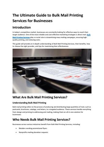 The Ultimate Guide to Bulk Mail Printing Services for Businesses