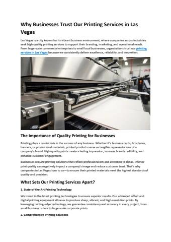 Why Businesses Trust Our Printing Services in Las Vegas
