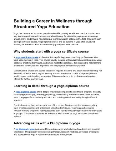 Building a Career in Wellness through Structured Yoga Education
