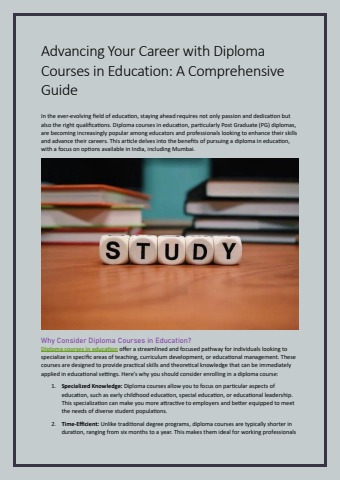 Advancing Your Career with Diploma Courses in Education: A ...