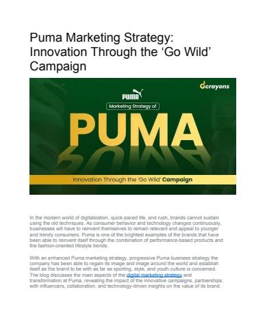Puma Marketing Strategy: Innovation Through the ‘Go Wild’ Campaign