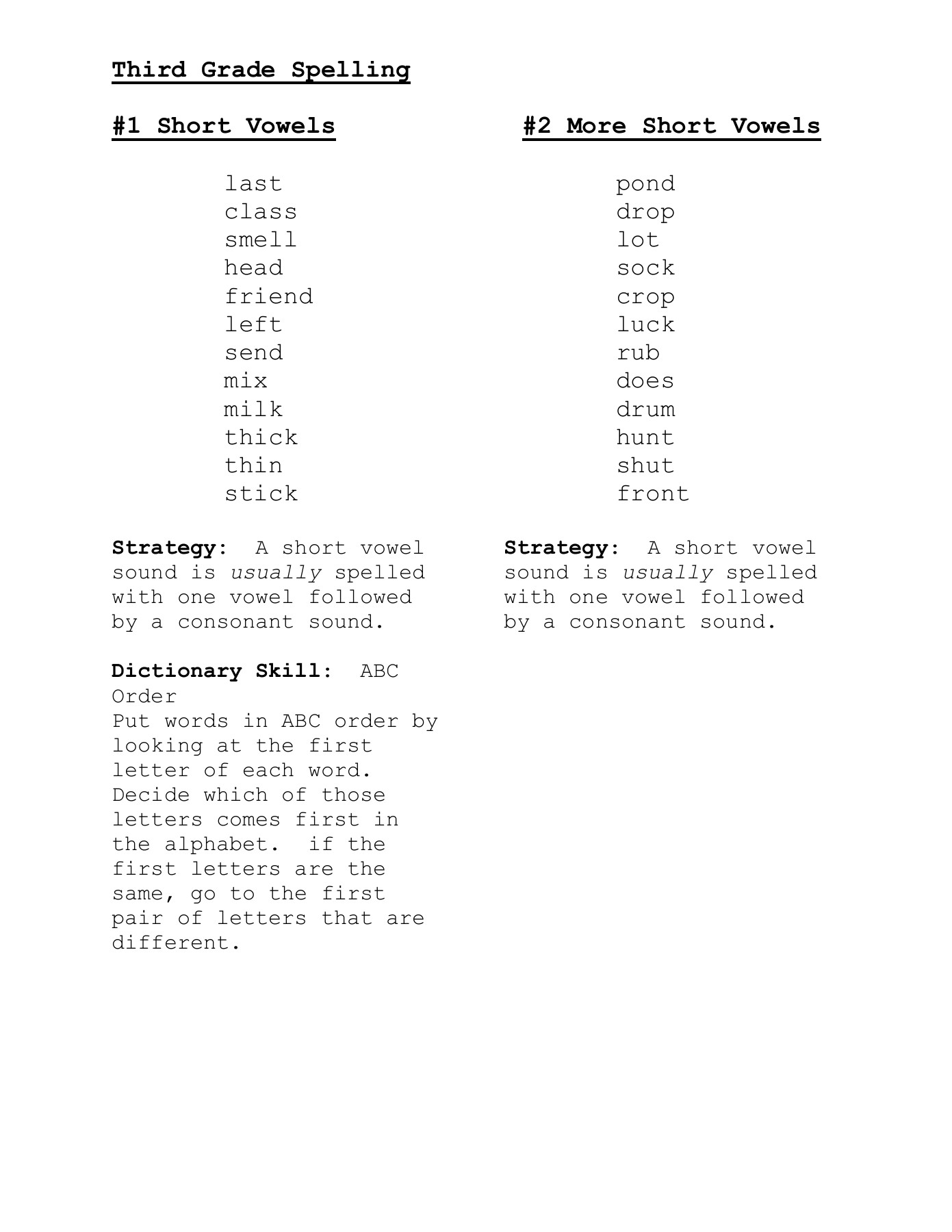 3rd Grade Spelling Words List