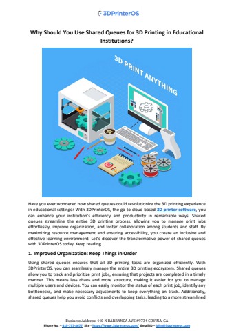 Why Should You Use Shared Queues for 3D Printing in Educational Institutions?