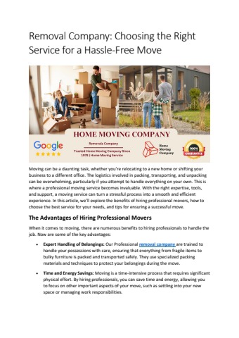 Removal Company: Choosing the Right Service for a Hassle-Free Move ...