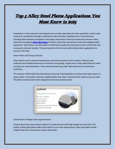 Top 5 Alloy Steel Plates Applications You Must Know in 2025 - Ganpat ...