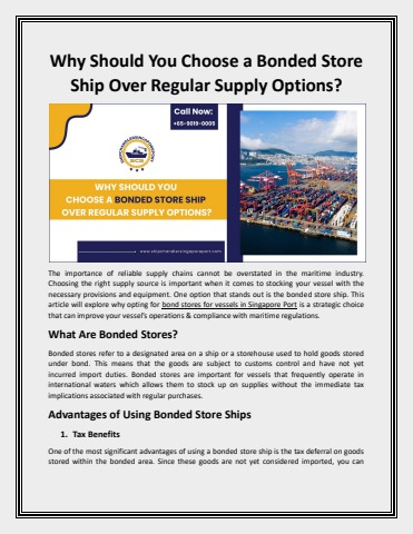 Why Should You Choose a Bonded Store Ship Over Regular Supply Options