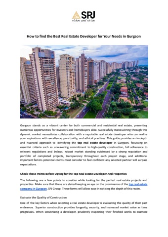 Best Real Estate Developer for Your Needs in Gurgaon - SPJ Group