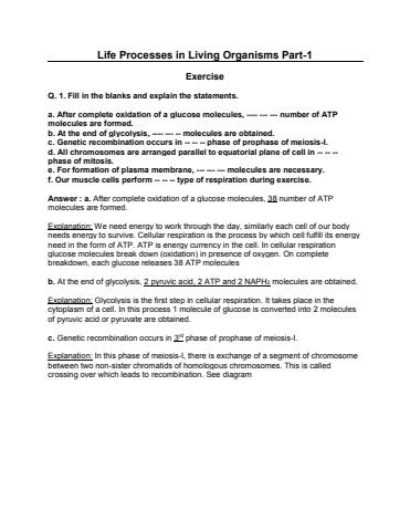 Life Processes in Living Organisms Part – 1