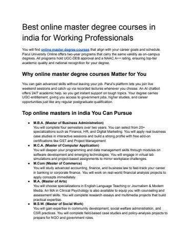 Best online master degree courses in india for Working Professionals