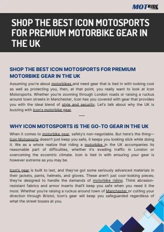 Shop the best Icon Motosports for Premium Motorbike Gear in the UK