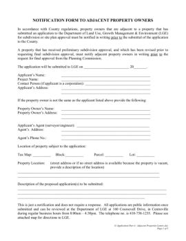 NOTIFICATION FORM TO ADJACENT PROPERTY OWNERS - Guset User Flip PDF ...