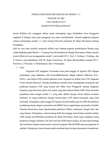 JURNAL REFLEKSI DWI MINGGUAN MODUL 1 - Hasyim As'ari Flip PDF | AnyFlip