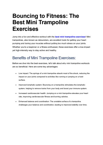 Bouncing to Fitness The Best Mini Trampoline Exercises