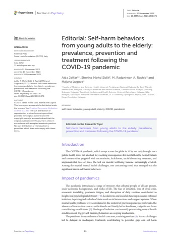 Editorial: Self-harm behaviors from young adults to the elderly ...
