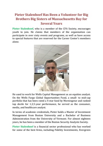 Pieter Stalenhoef Has Been a Volunteer for Big Brothers Big Sisters of ...