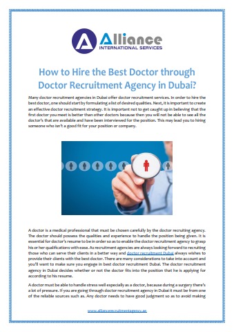How to Hire the Best Doctor through Doctor Recruitment Agency in Dubai