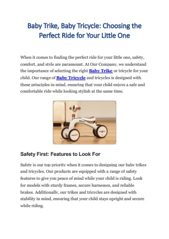 Baby Trike, Baby Tricycle: Choosing the Perfect Ride for Your Little ...