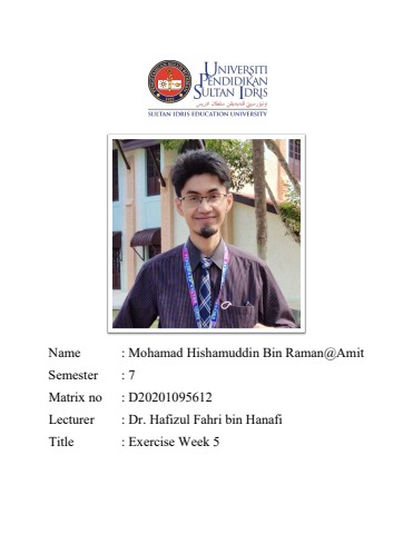 D202020109612_Exercise_week5 - Mohamad Hishamuddin Flip PDF | AnyFlip