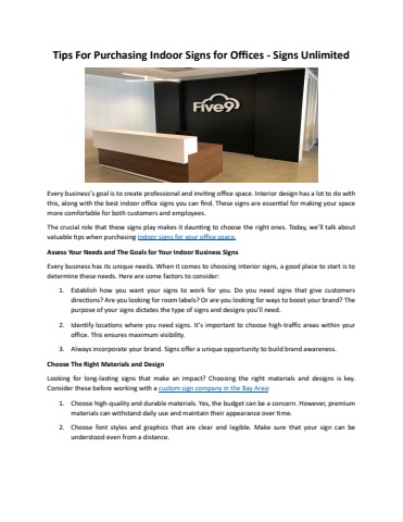 Tips For Purchasing Indoor Signs for Offices - Signs Unlimited Flip PDF ...