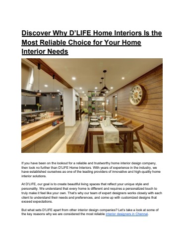 Discover Why D’LIFE Home Interiors is the Most Reliable Choice for Your ...