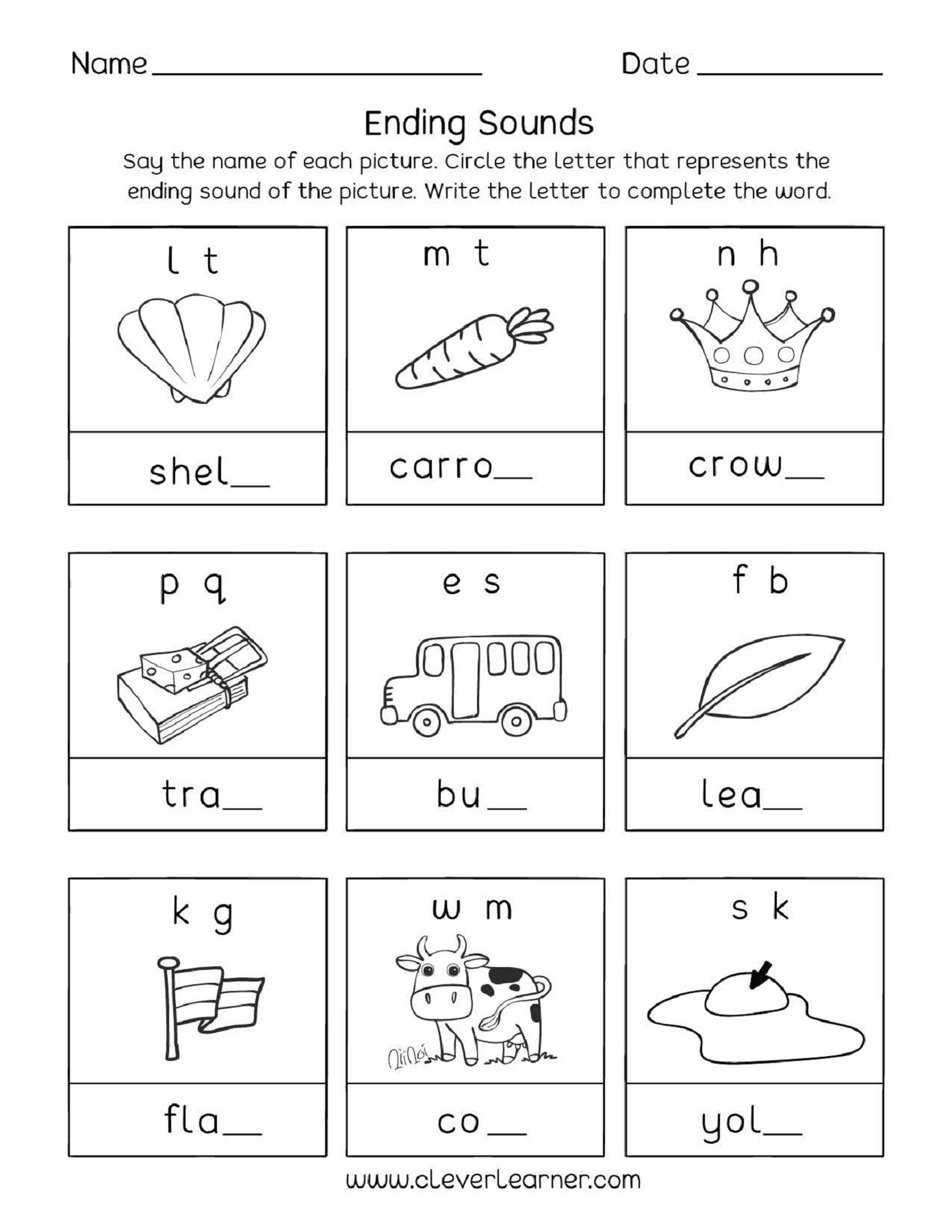 Ending Letter Sounds Worksheets