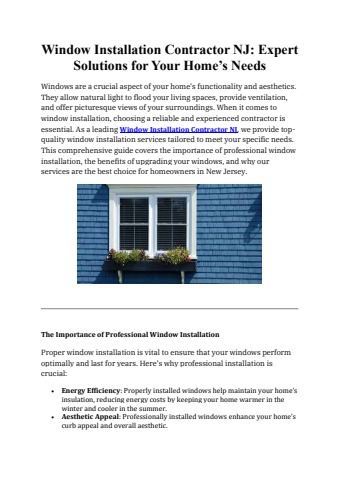 Window Installation Contractor NJ