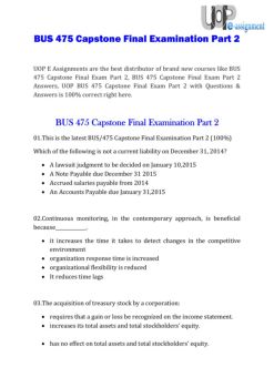 475/BUS Capstone Part 2 Final Exam - Questions & Answers @ UOP E Assignments - UOP E Assignments ...