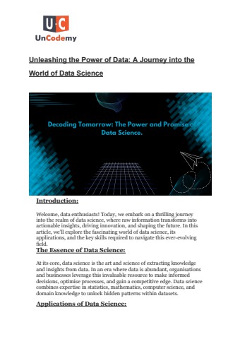 Unleashing the Power of Data: A Journey into the World of Data Science ...