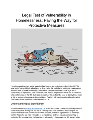 Legal Test of Vulnerability in Homelessness: Paving the Way for ...