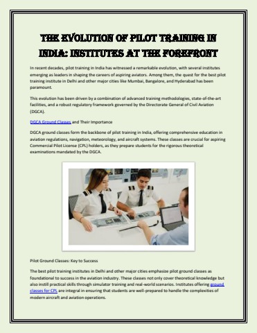 The Evolution of Pilot Training in India Institutes at the Forefront