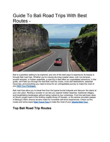 Guide To Bali Road Trips With Best Routes