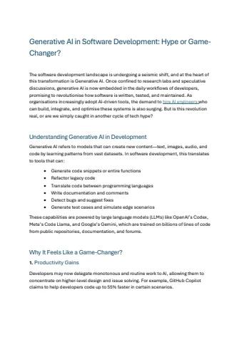 Generative AI in Software Development Hype or Game-Changer