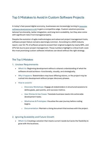 Top 5 Mistakes To Avoid In Custom Software Projects