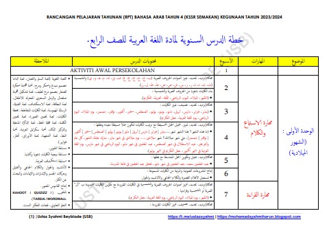 RPT BAHASA ARAB KSSR (TAHUN 4) 2023-2024 - Noorhasyikin abu Flip PDF | AnyFlip