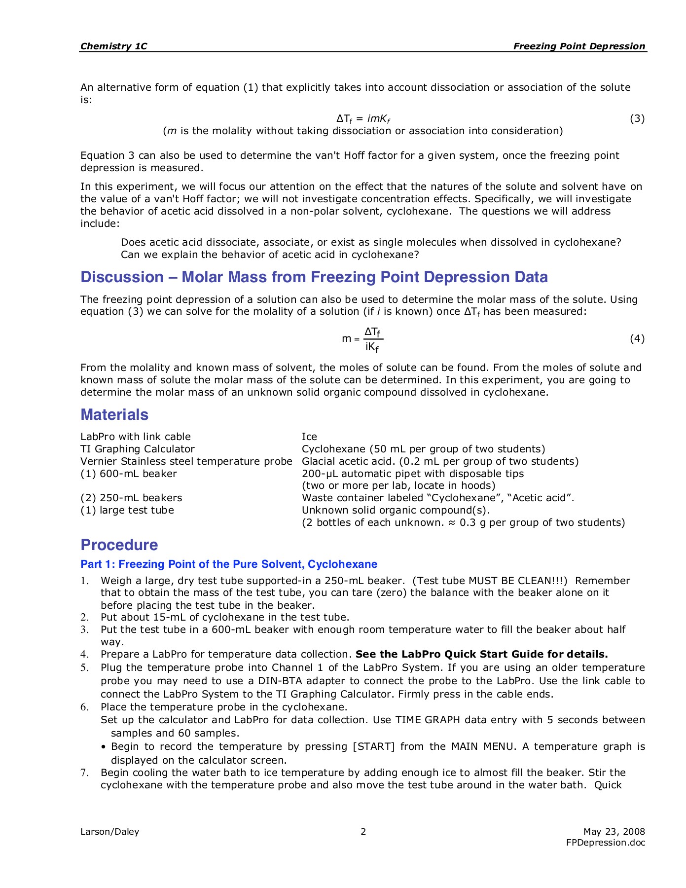 Freezing Point Depression Lab