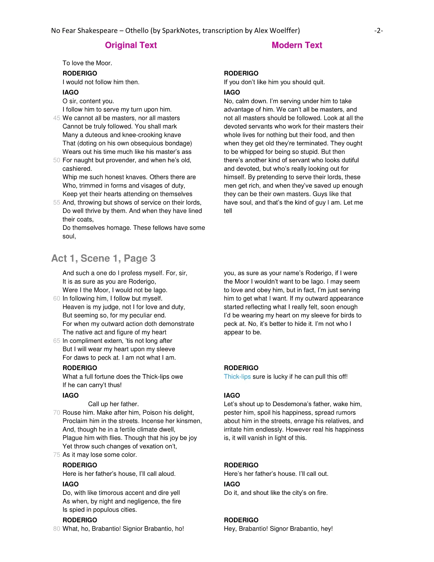 OTHELLO modern translation