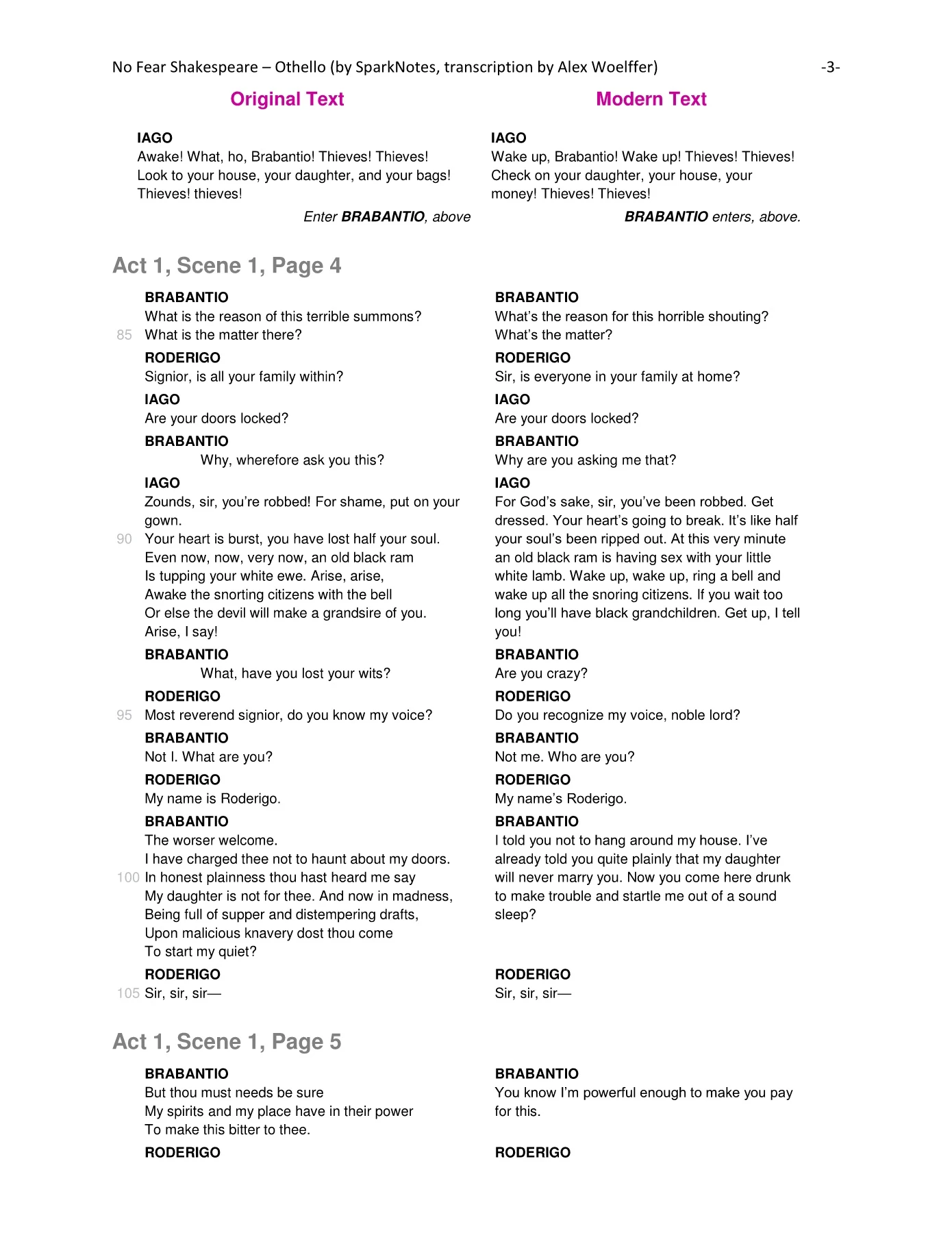 OTHELLO modern translation