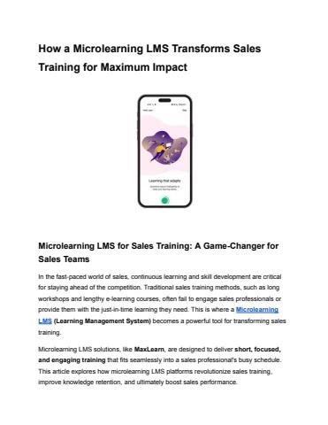 How a Microlearning LMS Transforms Sales Training for Maximum Impact