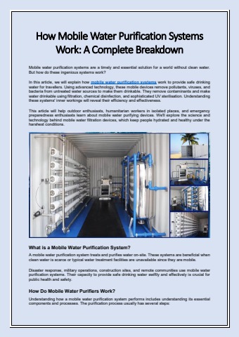 How Mobile Water Purification Systems Work A Complete Breakdown