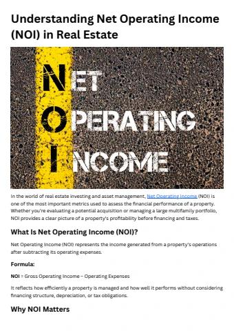 Understanding Net Operating Income (NOI) in Real Estate
