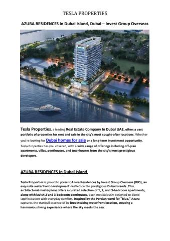 AZURA RESIDENCES In Dubai Island By Tesla Properties providing Dubai ...