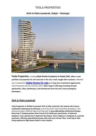 AVA In Palm Jumeirah By Tesla Properties providing Dubai homes for sale