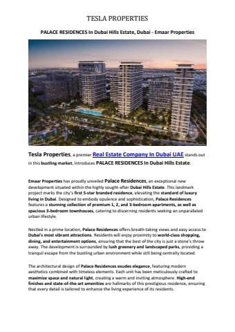 PALACE RESIDENCES In Dubai Hills Estate By Tesla Properties a Real ...